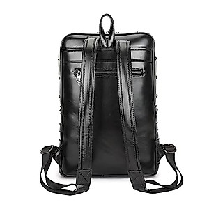 AMVIKS 3D Black Skull Backpack for Men,PU Leather Unisex Punk Style Travel Back Packs,Rivet Large Bags