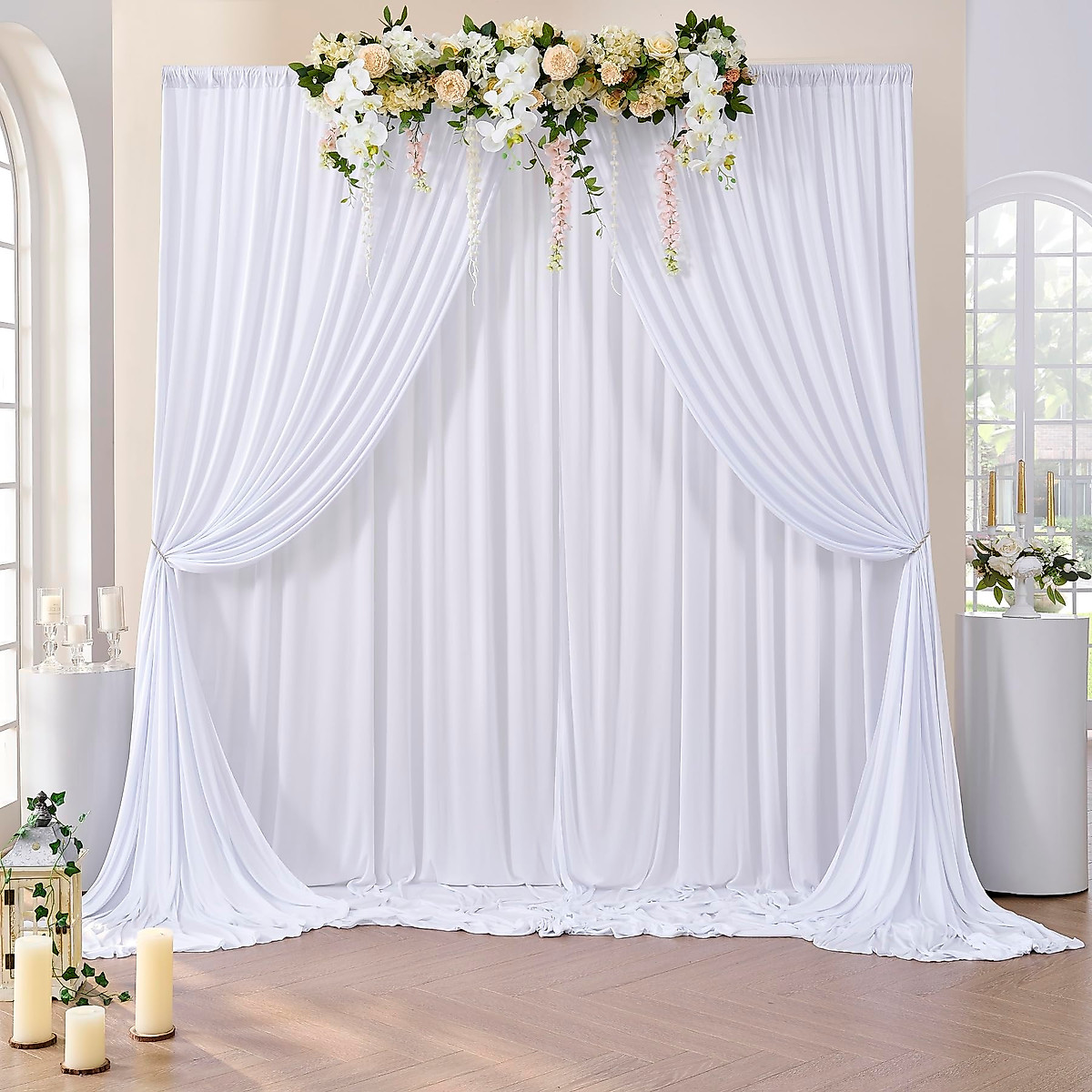 20 ft x 10 ft Wrinkle Free White Backdrop Curtain Panels, Polyester Photography Backdrop Drapes, Wedding Party Home Decoration Supplies