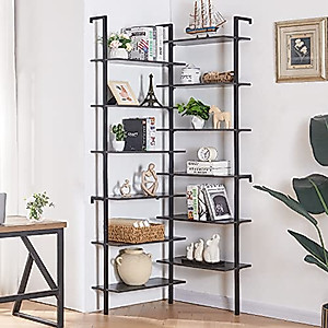 HOMISSUE Bookshelf,12-Tier L Shaped Bookshelf, Double Wide Corner Wall Mount Shelf with Metal Frame and Wood,Modern Industrial Corner Shelf for Living Room, Kitchen, Home Office Grey