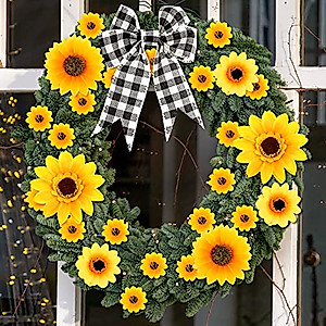 Sunflower Tree Decoration Kit 62 Pcs Sunflower Decor with 2 Pcs Buffalo Plaid and Burlap Ribbon for Christmas Tree Party Indoor Fireplace Home Decorations