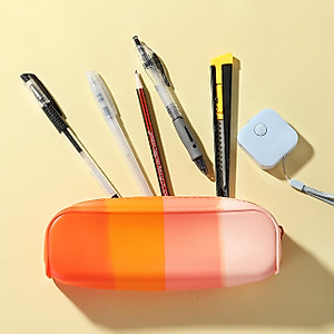 COKUMA Silicone Pencil Case, Pencil Pouch, Stylish Color Cute Aesthetic Pencil Case, Pencil Case Small, Versatile Pencil Bag for Adult Women Men (Stylish Four Color Splicing)