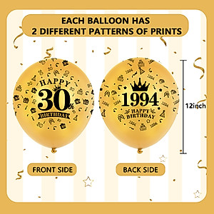 BEISHIDA 32pcs 1994 30th Birthday Balloons Gold and Black Party Decorations 12 Inch Latex and Confetti Balloon Printed with Happy Birthday for Women Men Birthday Party Decorations