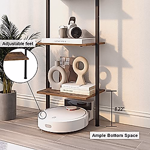 Tohomeor Industrial Bookshelf Wall Mounted 5-Tiers Ladder Shelf Wooden and Metal Narrow Thin Bookshelf Open Display Storage Rack for Living Room Bedroom Home Office (Rustic Brown, Small)