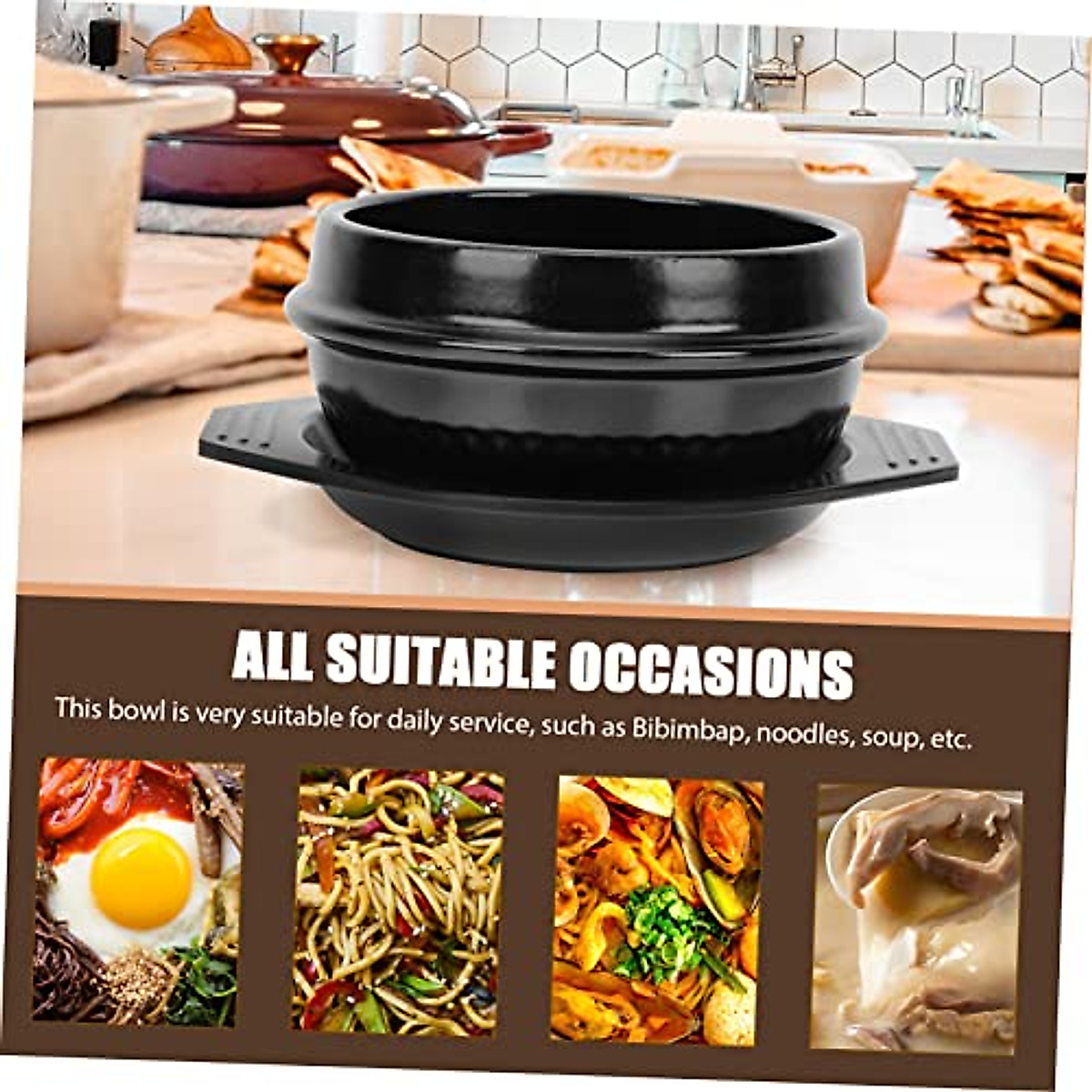 Happyyami 1 Set Stone Pot for Bibimbap Nonstick Cookware Stainless Steel Cookware Stainless Steel Sauce Pan with Lid Sizzling Hot Pot Korean Soup Bowl Stew Pot Korean Ceramic Casserole Stove