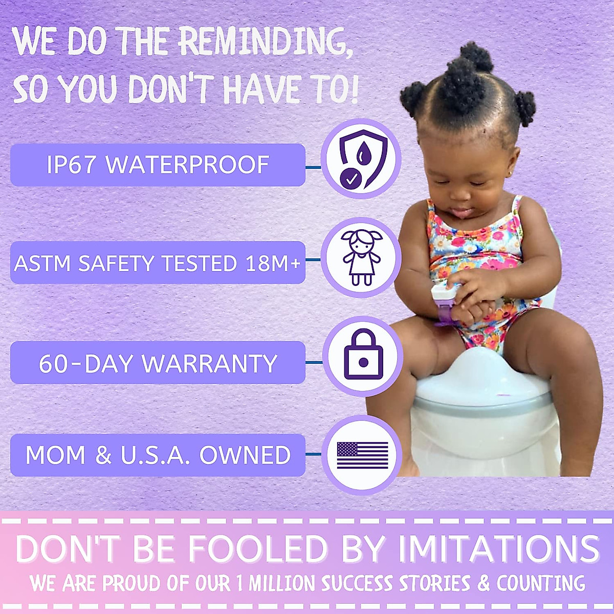 Potty Watch for Kids Potty Training - Potty Training Watch with 3 Fun Flashing Lights and Music - Water-Resistant Watch - Potty Watch Remind Kids Every 30, 60 or 90 Minutes - Purple