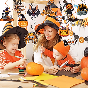 TPPICK 24Pcs Halloween Birthday Party Hanging Swirls Indoor Decorations, Cute Ghost Pumpkin Ceiling Hanging Streamers for Halloween Themed Party Decorations