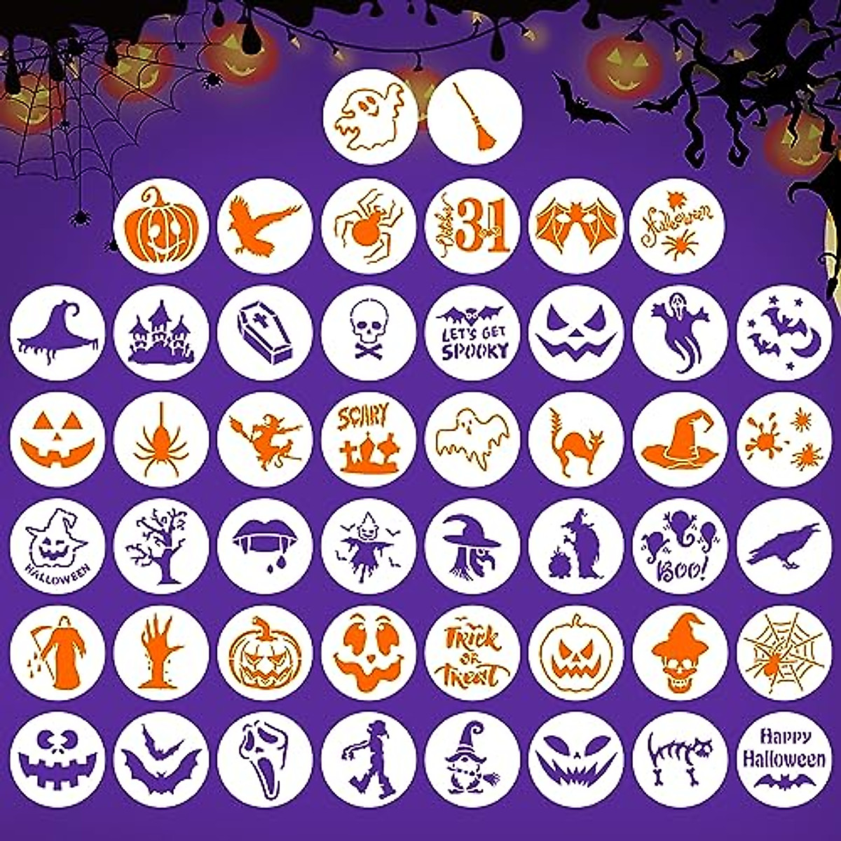 Winmany 48PCS Stencil Template for Painting Halloween Drawing Template Reusable Openwork Stencil Painting DIY Crafts on Wood Wall Home Decor (48PCS Halloween)