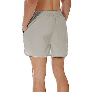 SILKWORLD Men's Running Stretch Quick Dry Shorts with Zipper Pockets(Pack of 3), Black, Army Green, Light Grey, Medium