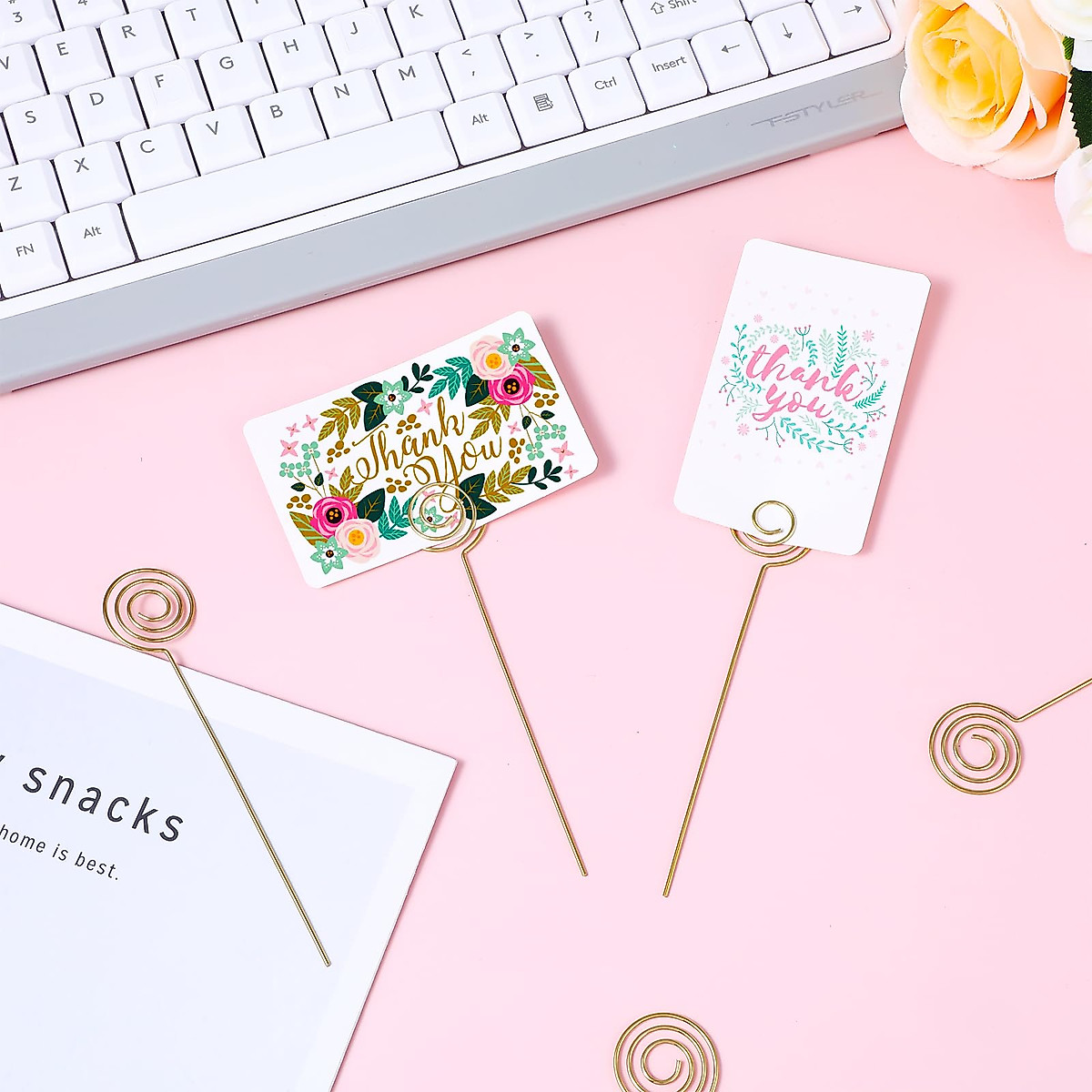 30Pcs Photo Holders for Centerpieces Picture Holders Floral Card Holder Picks Card Holder for Flower Arrangement Metal Wire Floral Place Card Holder Stick Memo Holder Pick for Wedding Gold 4.7 Inch