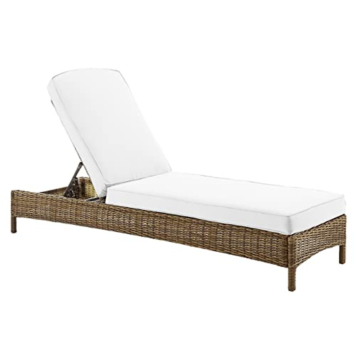 Crosley Furniture Bradenton Reclining Wicker Outdoor Chaise Lounge Chair with Sunbrella Patio Cushions, Weathered Brown with Sunbrella Cushions