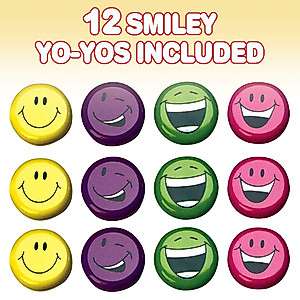 ArtCreativity Smile Face Yoyos for Kids, Pack of 12, Emoticon Yo-Yo Toys in Assorted Designs, Emoticon Birthday Party Favors, Goodie Bag Fillers, Holiday Stocking Stuffers, Classroom Prizes