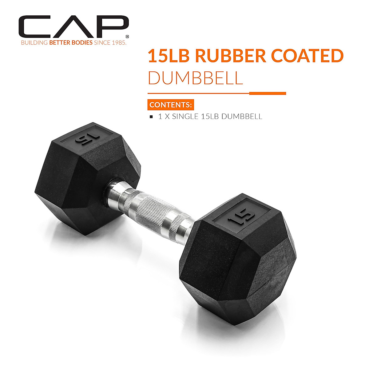 CAP Barbell 15 LB Coated Hex Dumbbell Weight, New Edition