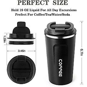 Insulated Coffee Mug with Lid, 18oz Vacuum Stainless Steel Tea Tumbler Cup, Durable Double Wall Leak-Proof Reusable Coffee Cup Thermos Mug for Travel Office School Party Camping (Black)
