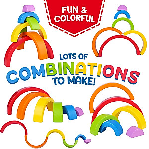 Goody King Wooden Toy Rainbow Stacking Toy - 6 Pcs Montessori Toys for 1 Year Old Educational Toy Preschool Activity Learning Creative Stacking Color Sorting Early Learning Early Development Gift