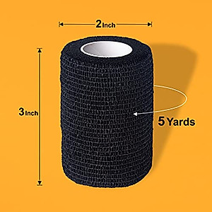 YAXEON Self Adhesive Bandage Wrap| 6 Rolls 3"x 5 Yards Medical Tape,Vet Tape,Athletic Tape,Elastic Cohesive Bandage for Sports Injury,Stretch Athletic,Ankle,(Black)