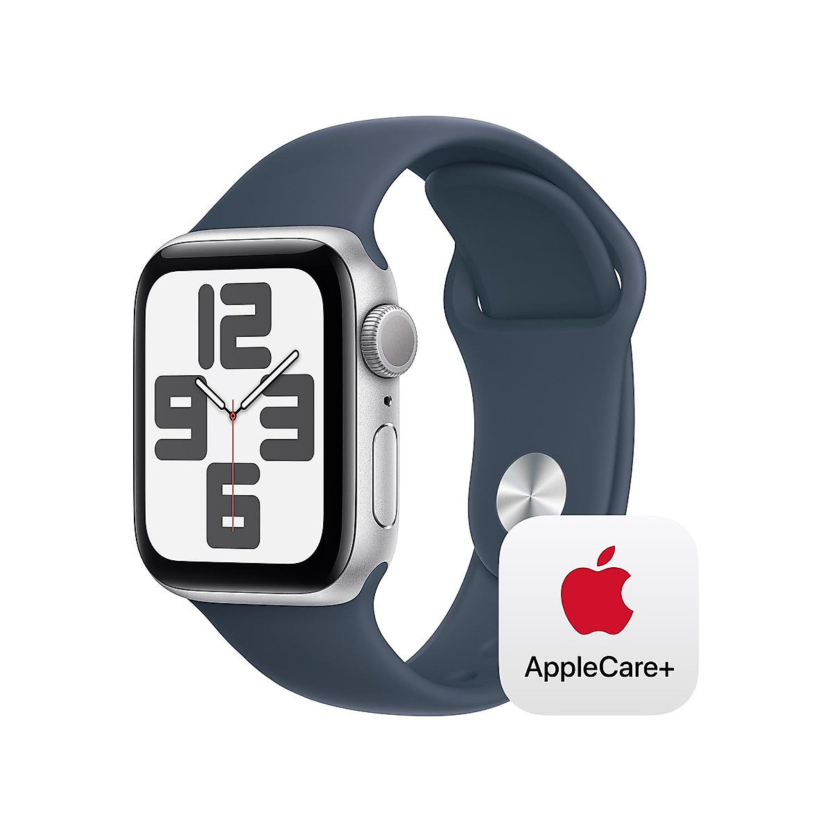 Apple Watch SE GPS 40mm Silver Aluminum Case with Storm Blue Sport Band - M/L with AppleCare+ (2 Years)