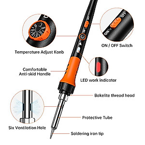 Soldering Iron Premium Kit, 60W Soldering Gun with Ceramic Heater, 12-in-1 Soldering Tool, Adjustable Temperature 200 to 450°C, Includes Soldering Iron Tip, Solder Wire, Pump and Paste