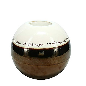 Pavilion Gift Company 88525 Patient Love is Kind It Bears Hopes Endures All Things 4.5 Inch Round Tealight Candle Holder with Unique Reflective Glaze, Cream