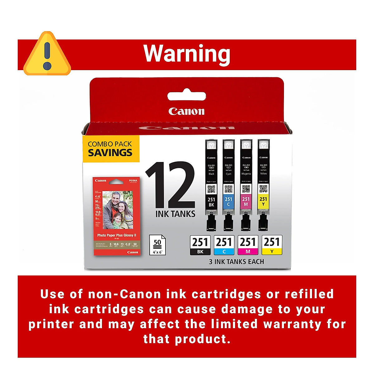 Canon CLI-251 BK/C/M/Y 12 Color Combo Pack Compatible to MG7520, MG5620, MG6620