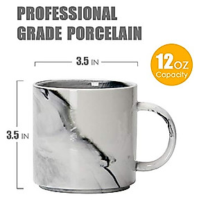 Smilatte 12 oz Stackable Coffee Mugs, M101 Novelty Marble Ceramic Cup for Boy Girl lover, Set of 4, Gray