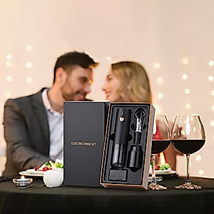 Wine Gift-Electric Wine Opener, Rocyis Automatic Wine Opener-Cordless Electric Corkscrew-Wine Bottle Opener Kit with Foil Cutter, 2 in 1 Aerator Pourer, Vacuum Stopper, USB Charging