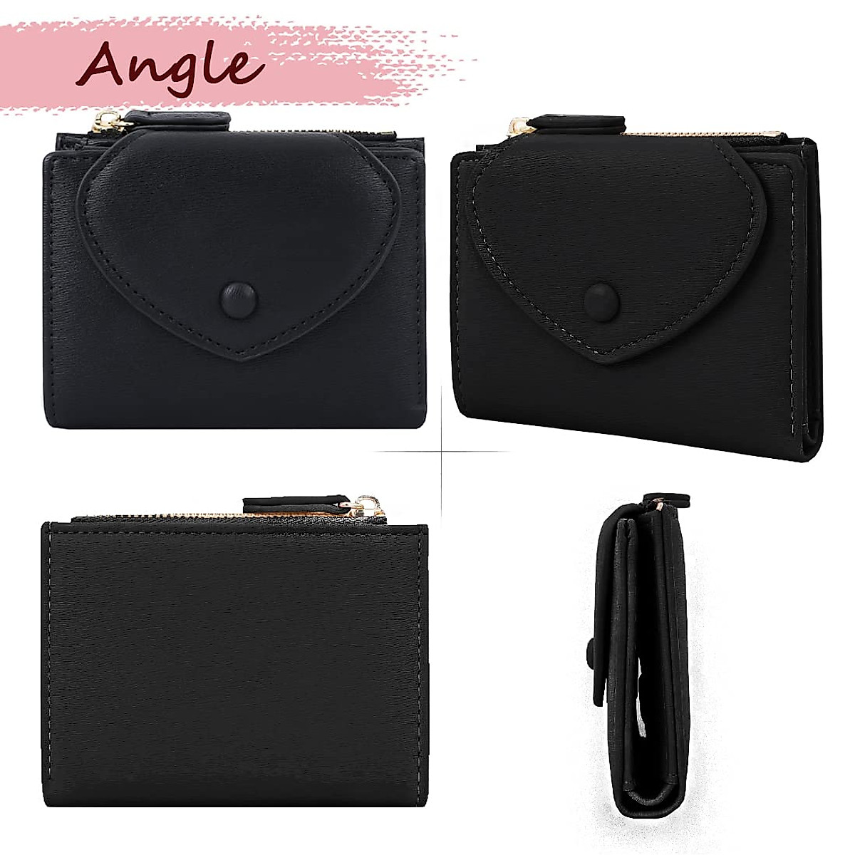 Sunwel Fashion Small Wallet with Heart Bifold Wallet Zipper Pocket Cash Card Holder Coin Purse for Women Girls (PURPLE)