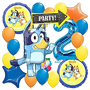 Licensed 2nd Birthday Party Supplies Balloon Bouquet Decorations, Compatible with "Bluey" Multicolored, Party Accessory