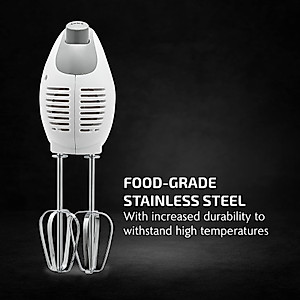 OVENTE Immersion Electric Hand Blender 300 Watt Power 2 Mix Speed with Stainless Steel Blades & Portable 5 Speed Mixing Electric Hand Mixer with Stainless Steel Whisk Beater Attachments