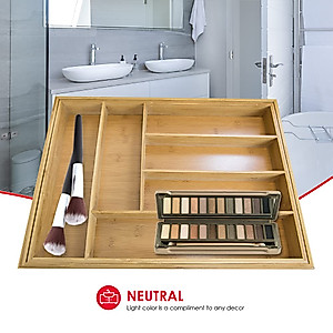 Home Basics Expandable Bamboo Utility Drawer Organizer with 8 Compartments Utensil Cutlery Tray, Adjustable Kitchen Divider for Craft, Sewing, Office, Bathroom, Kitchen