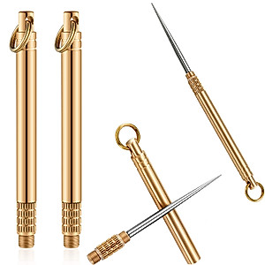 2 Pieces Portable Titanium Toothpicks Pocket Toothpick Metal Toothpick Holder for Outdoor Picnic Camping Supply, Brass Color
