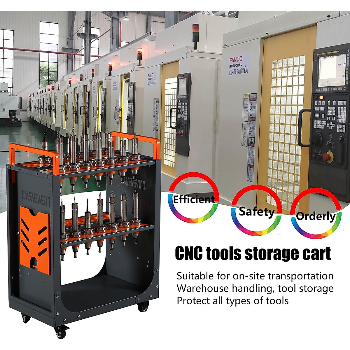 CAT50 Cart-20 Cap CNC Tool Cart，2023 New Model CNC Tool Transfer Cart， CNC Rolling Carts with Wheels， CNC Tools Holders, CNC Tools for CNC Cart, Cat 40 Tool Holder for Storehouse/Factory/Garage