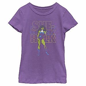 Marvel Classic She Hulk Girls Short Sleeve Tee Shirt, Purple Berry, Medium