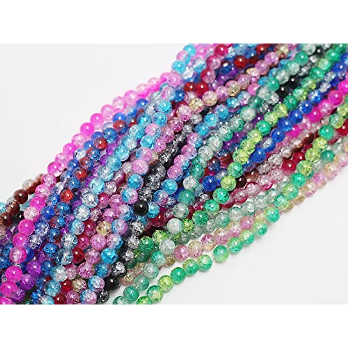 Pamir Tong 720PCS 8mm Crackle Glass Round Beads Bulk, Imitative Jade Beads, Lampwork Beads for Jewelry Making Earring, Necklaces, and DIY Crafts (8mm Crackle Mixed)