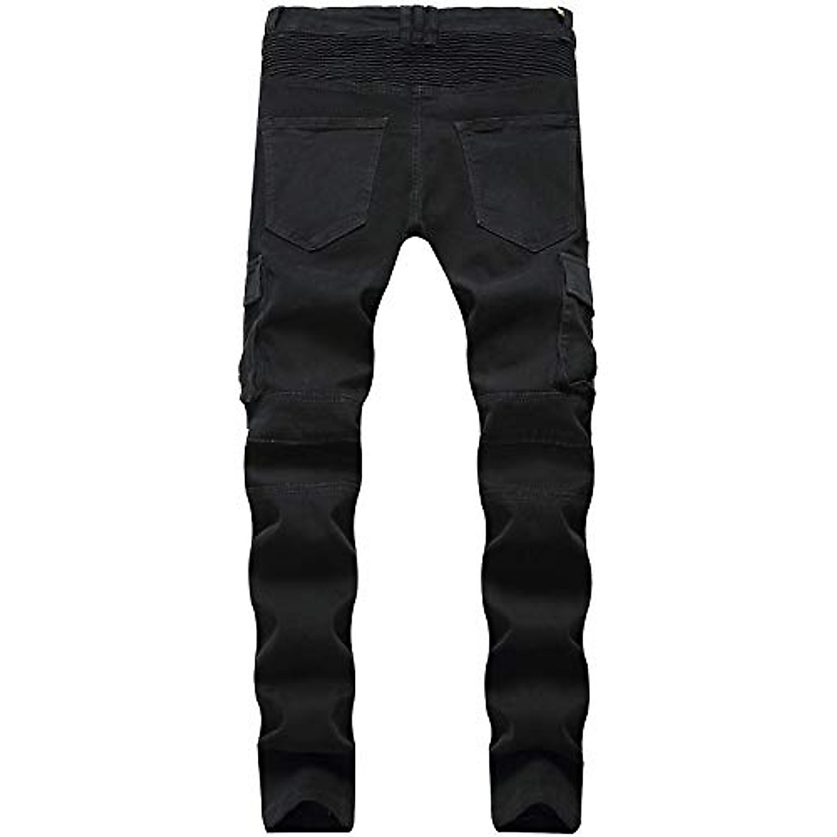 HENGAO Mens Slim Fit Skinny Stretch Moto Biker Jeans, Fashion Ripped Distressed Destroyed Comfort Straight Leg Denim Pants, 1655 Black, W42