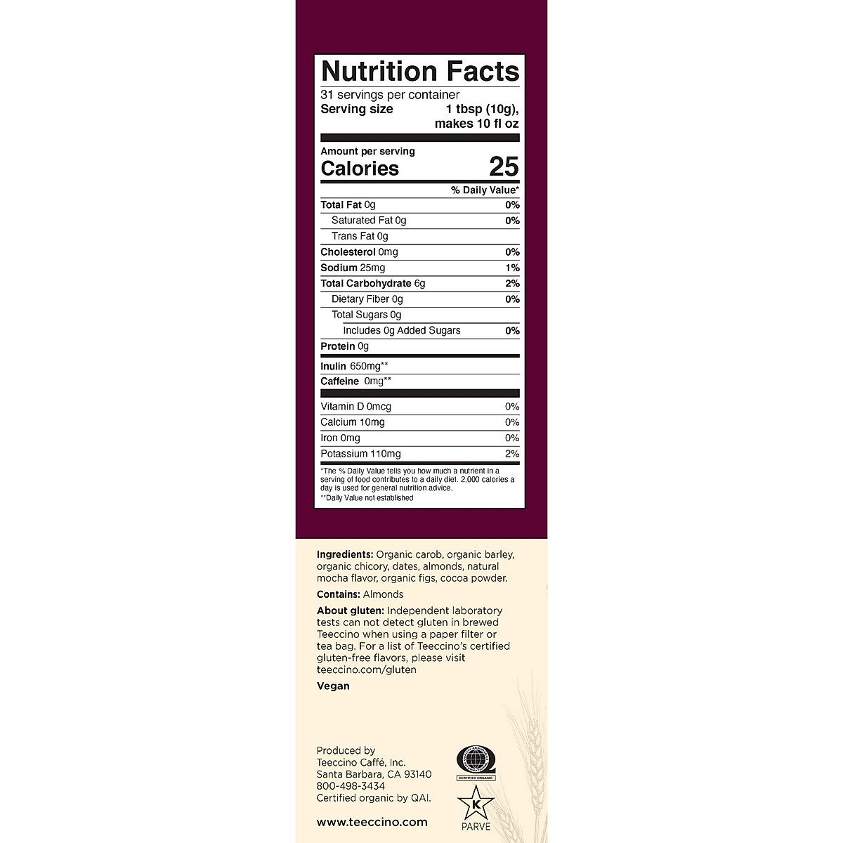 Teeccino Herbal Coffee Variety Pack - Mocha, French Roast, Maca Chocolaté - Ground Herbal Coffee That’s Prebiotic, Caffeine-Free & Acid Free, Medium Roast, 11 Ounce (Pack of 3)