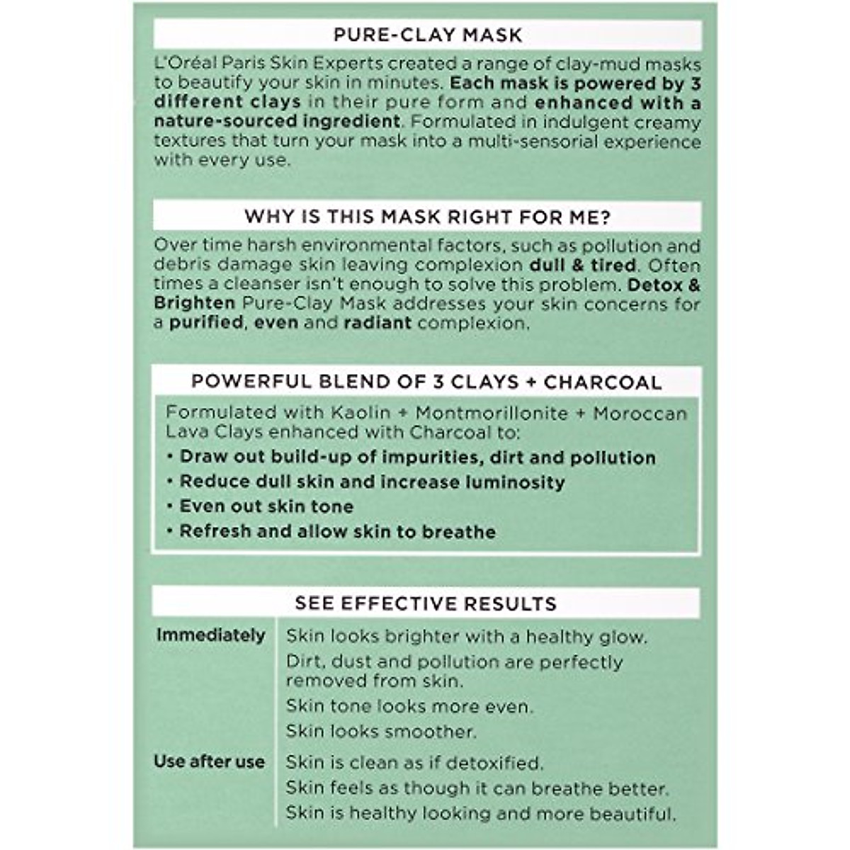 L'Oreal Paris Skincare Pure Clay Face Mask with Charcoal for Dull Skin to Detox & Brighten Skin, Clay Mask, at home face mask, 1.7 oz.