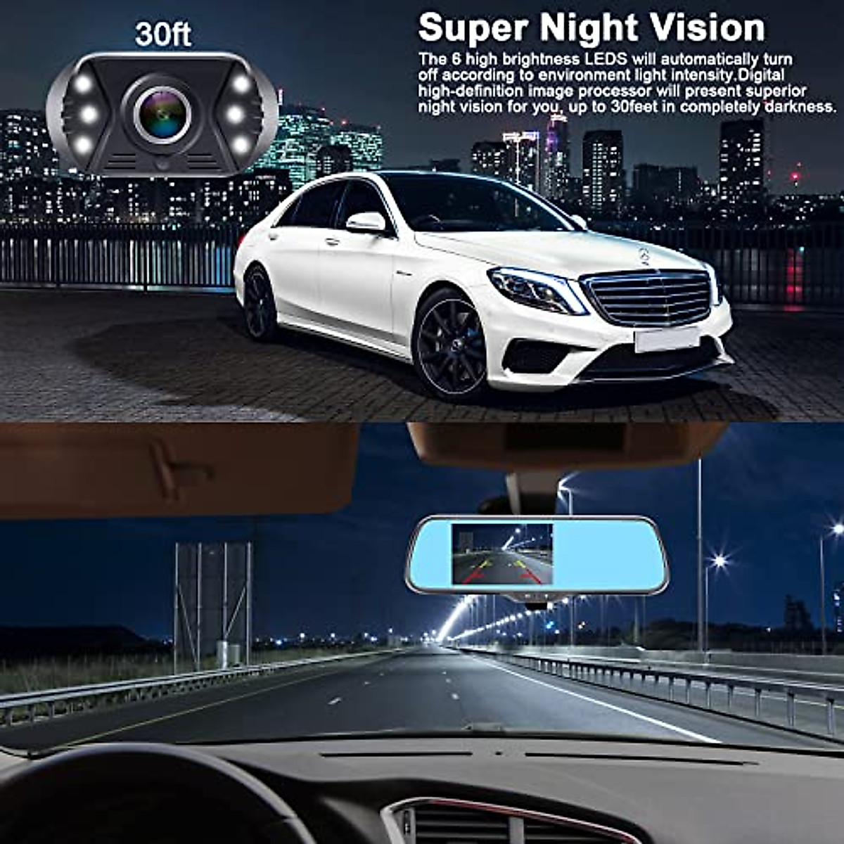 Rohent Backup Camera for Car HD 1080P 5 Inch Monitor Rear View Mirror Camera System Easy Installation Waterproof Real Night Vision for Truck Minivan SUV N01