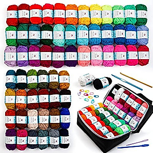 Inscraft 62 Acrylic Yarn Skeins, 2170 Yards Yarn for Knitting and Crochet, Includes 2 Crochet Hooks,2 Weaving Needles,10 Stitch Markers, Perfect Crochet Beginner Kit for for Adults Kids