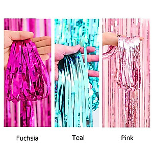 Surprise Party Supplies Birthday Decorations, Pink Teal Fuchsia Curtains and Balloons for Girls Surprise Party Cake Table Supplies to Booths Backdrop