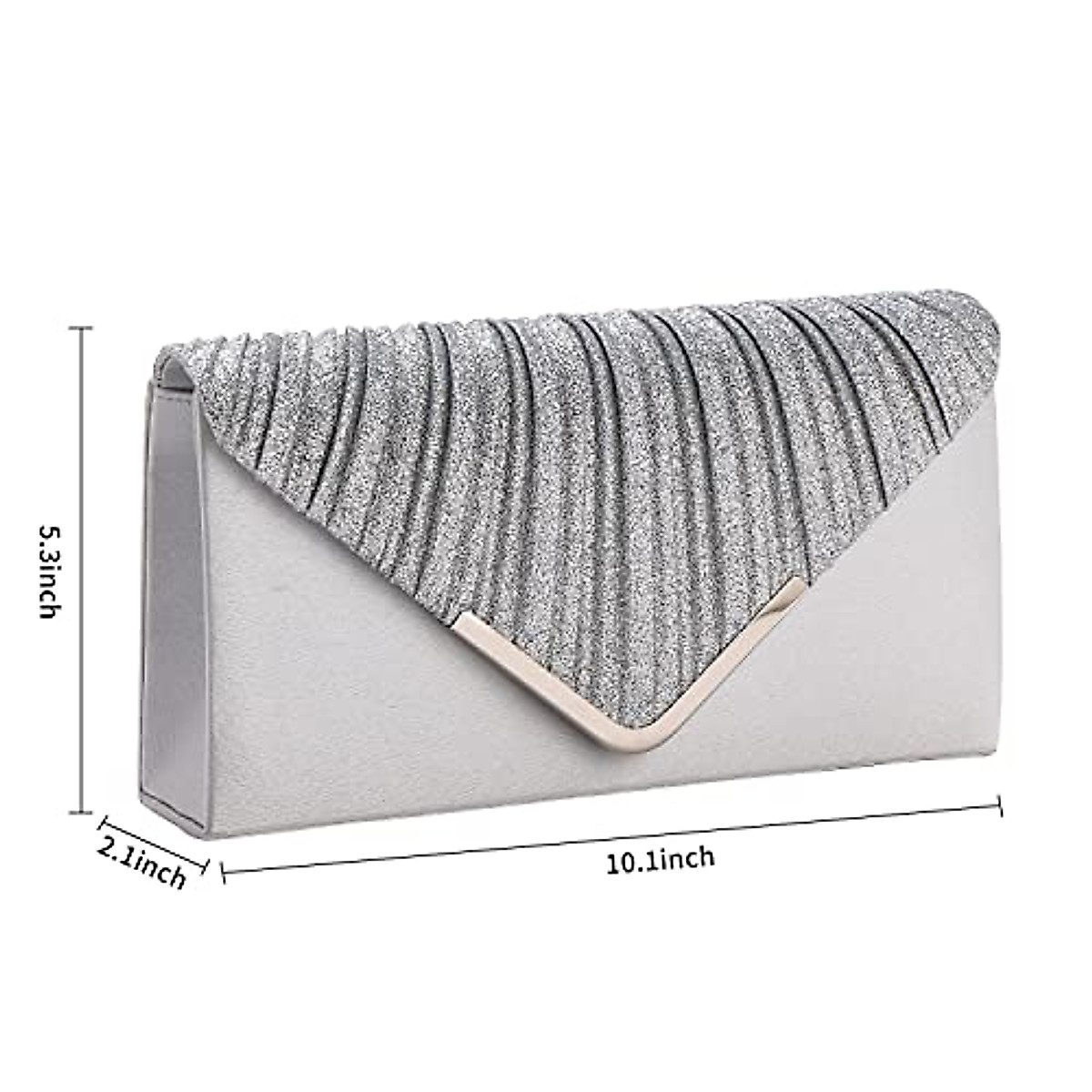 Women Silver Evening Bags Clutch Purses for Wedding Party Formal Dressy Handbag with Shoulder Chain