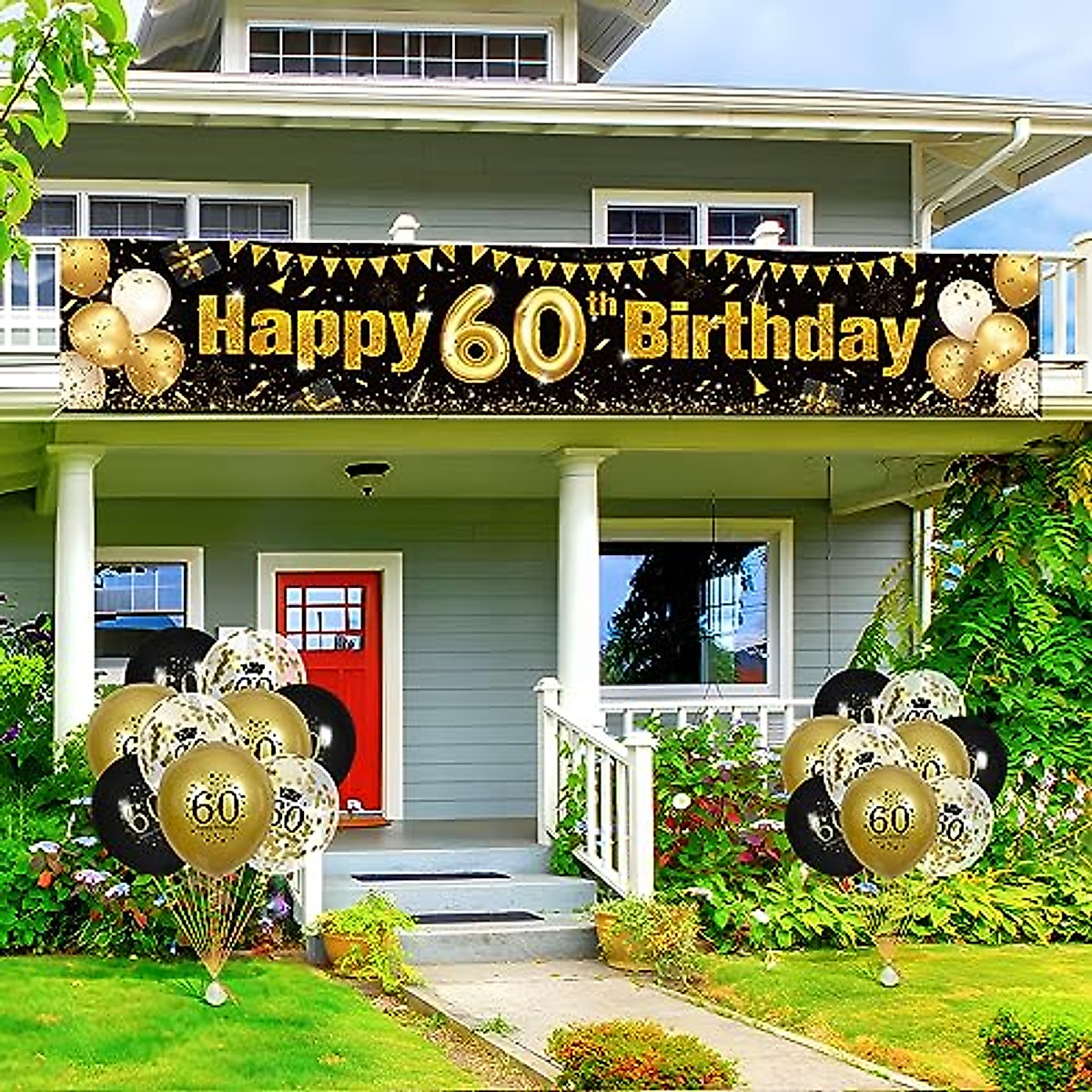 Black Gold 60th Birthday Decorations Banner Balloon for Men Women,Black Gold Happy 60th Birthday Party Yard Banner 18PCS 60th Birthday Balloons to 60 Anniversary Party Supplies Outdoor Indoor Decor