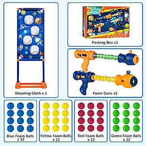SUYE Shooting Game Toy for Age 6, 7, 8, 9, 10+ Years Old Kids, Boys - 2pk Foam Ball Popper Air Guns & Shooting Target & 48 Foam Balls - Ideal Gift - Indoor and Outdoor Toy Guns for Kids Girls