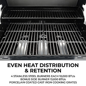 Kenmore 4-Burner Gas Grill with Side Burner, Outdoor BBQ Grill, Propane Gas Grill, Cast Iron Cooking Grates, Electronic Ignition, Warming Rack, Open Cart Design, 53000 BTUs, Stainless Steel