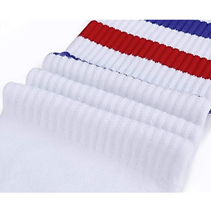 Leotruny Knee High Tube Socks: Over the Calf Retro Socks - Striped Tube Socks for Men Women White Blue Red