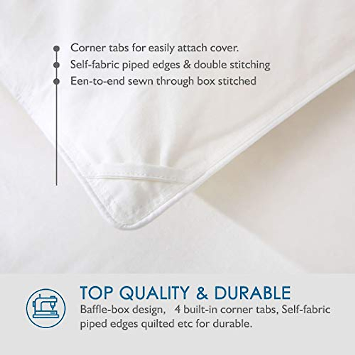 Dafinner Feathers Down Comforter Queen - Geometric Quilted Blanket with Corner Tabs, 55oz Medium Warm All Season Duvet Insert or Stand-Alone Comforter (90x90, White)