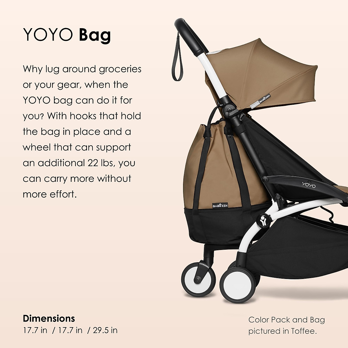 BABYZEN YOYO2 Stroller + YOYO Bag - Includes White Frame, Ginger Seat Cushion, Ginger Canopy, Ginger YOYO Bag, Wheel Base & Hooks - Suitable for Children Up to 48.5 Lbs