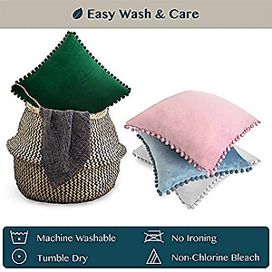 PAVILIA Dusty Blue Throw Pillow Covers, 20x20, Set of 2, Pom Pom | Decorative Velvet Cushion Covers for Sofa Couch Bed | Light Slate Blue Fleece Accent Pillow Case Pompom