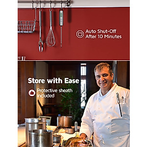 YaungBass Digital Meat Thermometer, Instant Read Cooking Food Thermometer with 4.7in Long Probe for Grill Candy, Kitchen Thermometer for BBQ Smoker Oven Oil Milk Yogurt, 1-Silver