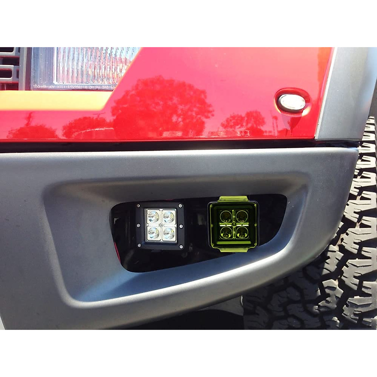 iJDMTOY LED Pod Light Fog Lamp Compatible With 2010-14 Ford SVT Raptor, Includes (4) 20W High Power Xenon White LED Cubes, (2) Amber Lens, Foglight Location Mounting Brackets & On/Off Switch Wiring