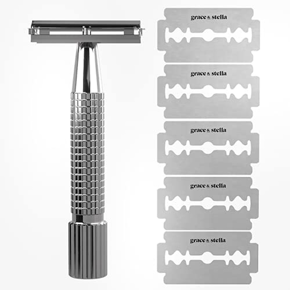 Swedish Platinum Bladed Double Edge Razor Kit for Zero Irritation - Stainless Steel Safety Razor Kit for Comfortable Wet Shaving with 5 Swedish Platinum Super Blades by grace & stella (5 Blades)